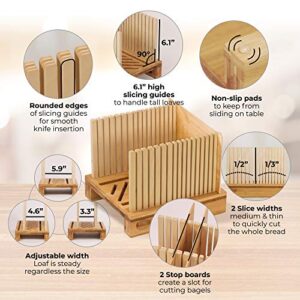 Mama's Great Bamboo Bread Slicer for Homemade Bread - Adjustable Slice Width Bread Slicing Guides with Sturdy Wooden Cutting Board - Compact & Foldable