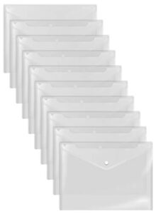 clear reusable plastic envelopes with snap closure, plastic document holders, 13" x 9" xl size for letter paper, 50 pack, by better office products, poly file envelopes, clear, 50 pack