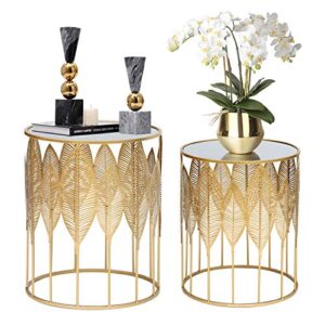 homebeez end tables set of 2, gold nesting side coffee table decorative round nightstands (stainless steel top)