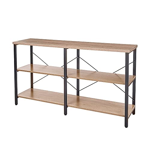 Coral Flower Washed Oak Square Side Shelf for Living Room, Wood and Metal Nightstand，End Table with Storage, Light oak