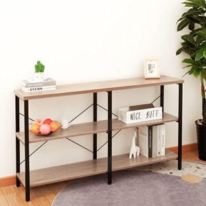 Coral Flower Washed Oak Square Side Shelf for Living Room, Wood and Metal Nightstand，End Table with Storage, Light oak