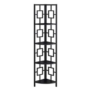 monarch specialties i 3610 bookshelf, bookcase, etagere, corner, 4 tier, 62" h, office, bedroom, metal, laminate, black, contemporary, modern