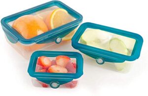 handy gourmet flexi-top reusable containers, bpa free - rectangle, set of 3