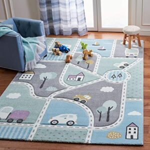 safavieh carousel kids collection 4' x 6' grey/light blue crk193f neighborhood nursery playroom area rug