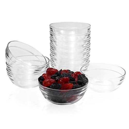 SZUAH 3.5 Inch Small Glass Bowls 12 Pack Prep Bowls Serving Bowls 4.5 OZ Microwavable Stackable Clear Glass Bowls for Kitchen, Dessert, Dips, Nut and Candy Dishes, Dishwasher Safe