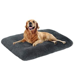 oxs dog bed long plush pet bed, comfortable faux fur washable crate mat for jumbo large medium dogs with anti-slip backing