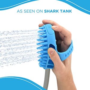 Aquapaw 4 in 1 Dog Bath Brush Pro for Dog Washing, Scrubbing, Massaging & Grooming | As Seen on Shark Tank - Fast & Easy Indoor & Outdoor Pet Shower & Sprayer Attachment | Includes 8-Foot Hose | Blue