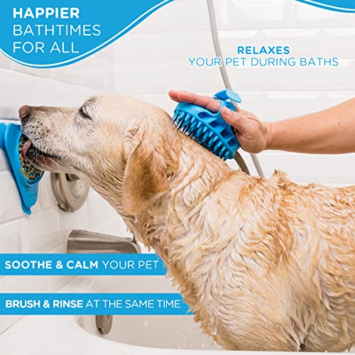 Aquapaw 4 in 1 Dog Bath Brush Pro for Dog Washing, Scrubbing, Massaging & Grooming | As Seen on Shark Tank - Fast & Easy Indoor & Outdoor Pet Shower & Sprayer Attachment | Includes 8-Foot Hose | Blue