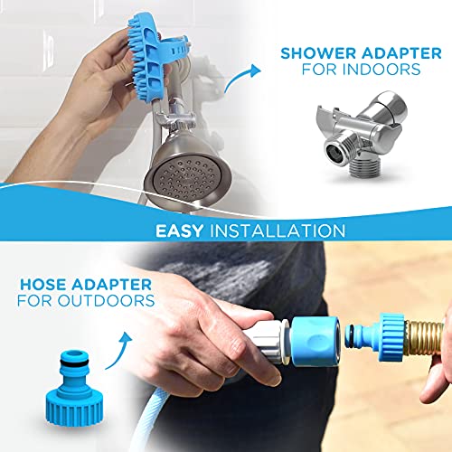 Aquapaw 4 in 1 Dog Bath Brush Pro for Dog Washing, Scrubbing, Massaging & Grooming | As Seen on Shark Tank - Fast & Easy Indoor & Outdoor Pet Shower & Sprayer Attachment | Includes 8-Foot Hose | Blue