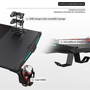 Eureka Ergonomic 55 Inch RGB LED Gaming Desk with Lights Up, PC Computer Studio Gamer Table I Shaped Home Office Workstation, w Free Mouse Pad,USB Ports Controller Stand Cup Headset Holder Black