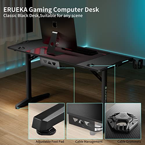 Eureka Ergonomic 55 Inch RGB LED Gaming Desk with Lights Up, PC Computer Studio Gamer Table I Shaped Home Office Workstation, w Free Mouse Pad,USB Ports Controller Stand Cup Headset Holder Black