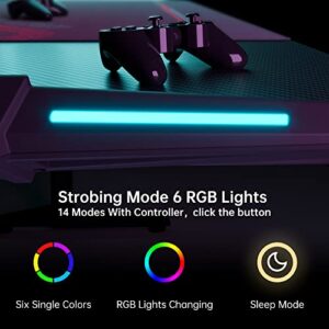 Eureka Ergonomic 55 Inch RGB LED Gaming Desk with Lights Up, PC Computer Studio Gamer Table I Shaped Home Office Workstation, w Free Mouse Pad,USB Ports Controller Stand Cup Headset Holder Black