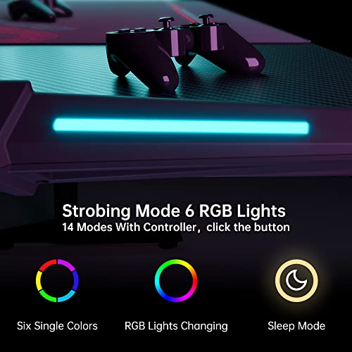 Eureka Ergonomic 55 Inch RGB LED Gaming Desk with Lights Up, PC Computer Studio Gamer Table I Shaped Home Office Workstation, w Free Mouse Pad,USB Ports Controller Stand Cup Headset Holder Black