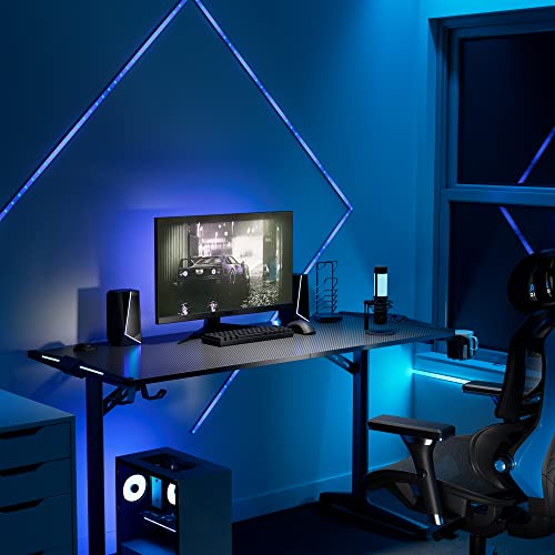 Eureka Ergonomic 55 Inch RGB LED Gaming Desk with Lights Up, PC Computer Studio Gamer Table I Shaped Home Office Workstation, w Free Mouse Pad,USB Ports Controller Stand Cup Headset Holder Black