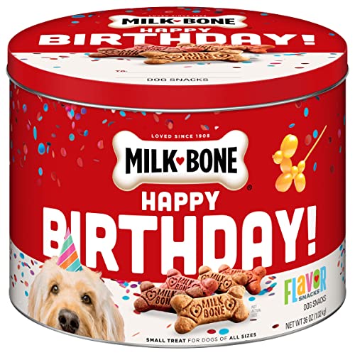 Milk-Bone Flavor Snacks Dog Birthday Treats, Small Biscuits, 36 oz. Tin