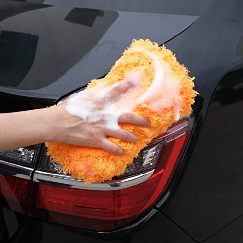 Polyte Microfiber Scratch Free Car Wash Detailing Exterior Interior Sponge Set, 3 Pack (4.25x9 in, Orange)