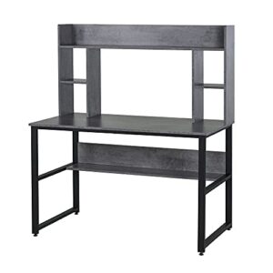 homcom office computer desk writing table workstation with storage shelves, decorative hutches, & strong build, grey