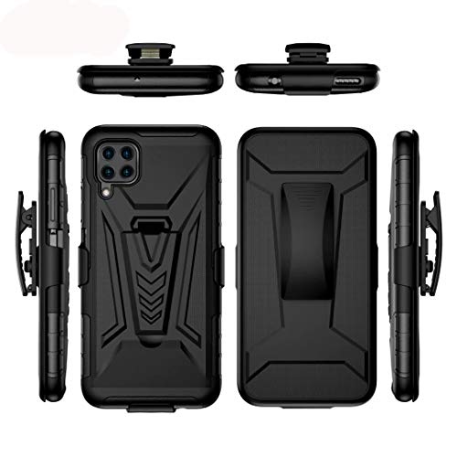 for Huawei P40 Lite (JNY-L21A JNY-LX1 JNY-L01A JNY-L02A), Case + Tempered Glass Sceeen Protector, Anti-Slip Shockproof Rugged Belt Clip Holster Heavy Duty Hybrid Tough Armor Case w/h Kickstand Stand