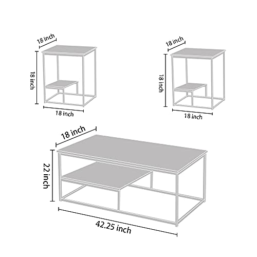 Coral Flower 3 Pieces Coffee Table Set , End Table,Must-Have Addition to Modern Spaces, Dark Oak