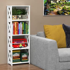 rerii bookcase, 5 tier small bookshelf kids open shelves, standing book storage case shelf display rack table for bathroom living room bedroom office, white