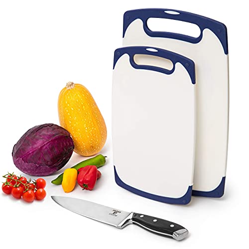 Moss & Stone 2 Piece Cutting Boards for Kitchen & Chef Knife | Polypropylene and Dishwasher Safe | 2 Chopping Board with Grip Handle | BPA-Free