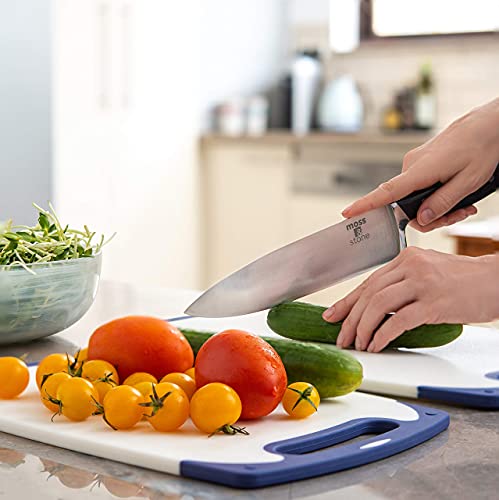 Moss & Stone 2 Piece Cutting Boards for Kitchen & Chef Knife | Polypropylene and Dishwasher Safe | 2 Chopping Board with Grip Handle | BPA-Free