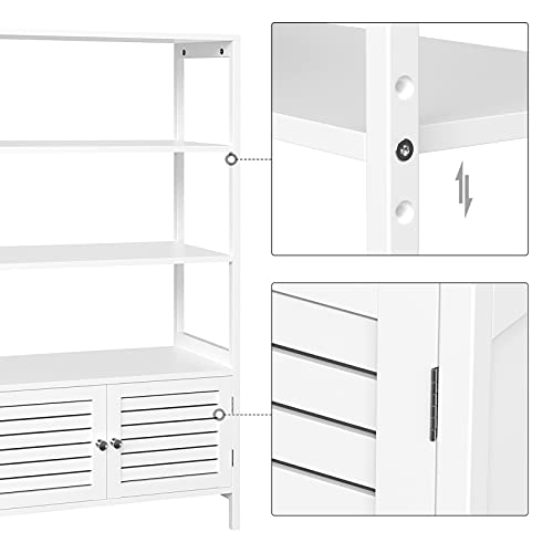 SONGMICS Bathroom Cabinet, Bathroom Storage Cabinet with 3 Shelves and Double Doors, Free-Standing, Bamboo, 11.8 x 27.6 x 47.2 Inches, White UBCB010W01