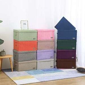 YueYue Foldable Storage Large Clothes Box Fabric，Box Fabric Bin Cube Basket With Lid，Collapsible Boxes Fabric Storage Bins Organizer Cubes Containers With Covers (17.7"/13.8"/9.8") (Pink) 2 Pack