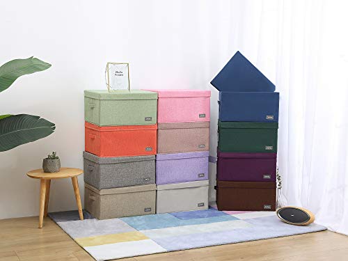 YueYue Foldable Storage Large Clothes Box Fabric，Box Fabric Bin Cube Basket With Lid，Collapsible Boxes Fabric Storage Bins Organizer Cubes Containers With Covers (17.7"/13.8"/9.8") (Pink) 2 Pack