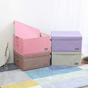 YueYue Foldable Storage Large Clothes Box Fabric，Box Fabric Bin Cube Basket With Lid，Collapsible Boxes Fabric Storage Bins Organizer Cubes Containers With Covers (17.7"/13.8"/9.8") (Pink) 2 Pack