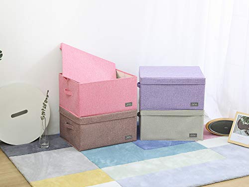 YueYue Foldable Storage Large Clothes Box Fabric，Box Fabric Bin Cube Basket With Lid，Collapsible Boxes Fabric Storage Bins Organizer Cubes Containers With Covers (17.7"/13.8"/9.8") (Pink) 2 Pack