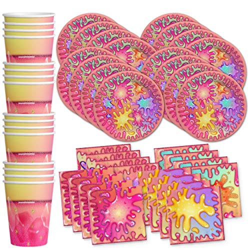 Girl Glitter Slime Making Birthday Party Supplies Set Plates Napkins Cups Tableware Kit for 16