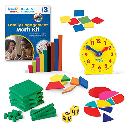 hand2mind Hands-On Standards, Learning at Home Family Engagement Kit for Grade 3, Math Activity Book with Math Manipulatives, Spanish Translations for Key Materials