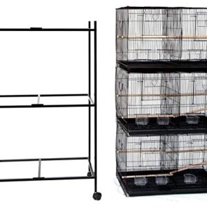 Seny Set of 3 Breeding Bird Carrier Cage with Central Dividor L30xW18xH18 on Stand (Black)