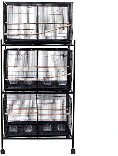 Seny Set of 3 Breeding Bird Carrier Cage with Central Dividor L30xW18xH18 on Stand (Black)