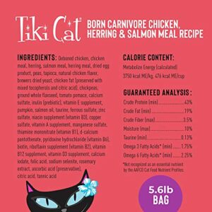 Tiki Cat Born Carnivore High Protein, Chicken, Herring & Salmon Meal, Grain-Free Baked Kibble to Maximize Nutrients, Dry Cat Food, 5.6 lbs. Bag