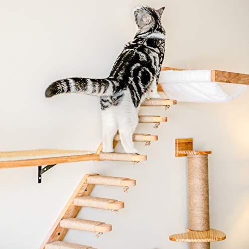 FUKUMARU Cat Climbing Shelf Wall Mounted, Four Step Cat Stairway with Jute Scratching for Cats Perch Platform Supplies