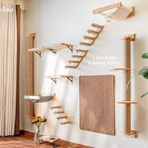 FUKUMARU Cat Climbing Shelf Wall Mounted, Four Step Cat Stairway with Jute Scratching for Cats Perch Platform Supplies