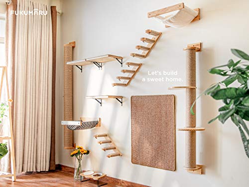 FUKUMARU Cat Climbing Shelf Wall Mounted, Four Step Cat Stairway with Jute Scratching for Cats Perch Platform Supplies