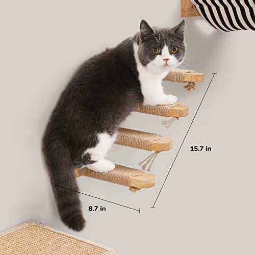 FUKUMARU Cat Climbing Shelf Wall Mounted, Four Step Cat Stairway with Jute Scratching for Cats Perch Platform Supplies