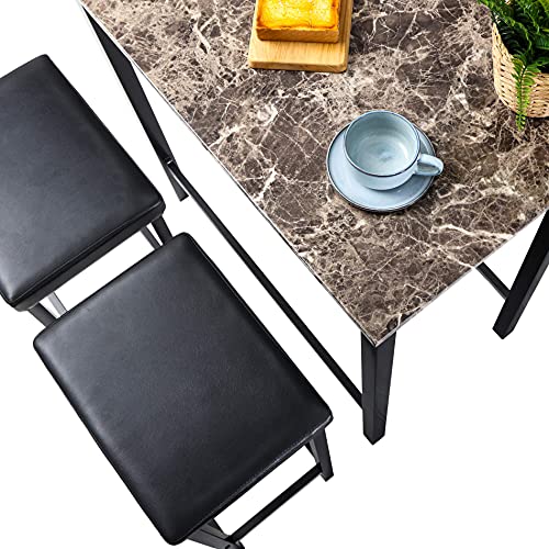 HOMURY 3-Piece Pub Bar Table Set for 2, Faux Marble Tavern Set Breakfast Nook Dining Table Set with 2 Faux Leather Backless Stools, 35.4" W X 19.7" D X 37.4" H