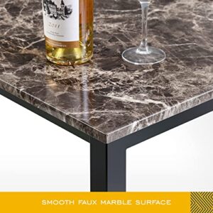 HOMURY 3-Piece Pub Bar Table Set for 2, Faux Marble Tavern Set Breakfast Nook Dining Table Set with 2 Faux Leather Backless Stools, 35.4" W X 19.7" D X 37.4" H