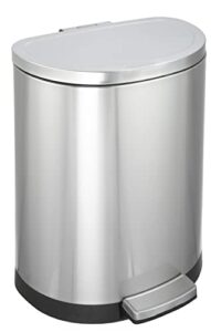 simplykleen kleen-fit 11.8-gallon semi-round hands-free kitchen stainless steel trash can with lid. great for dorms, kitchen, bathroom, or office.