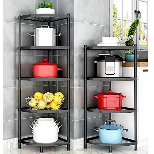 ZANIYO Kitchen Corner Shelf Rack, Multi-layer Pot Rack Storage Organizer Stainless Steel Shelves Shelf Holder (5 Tier)