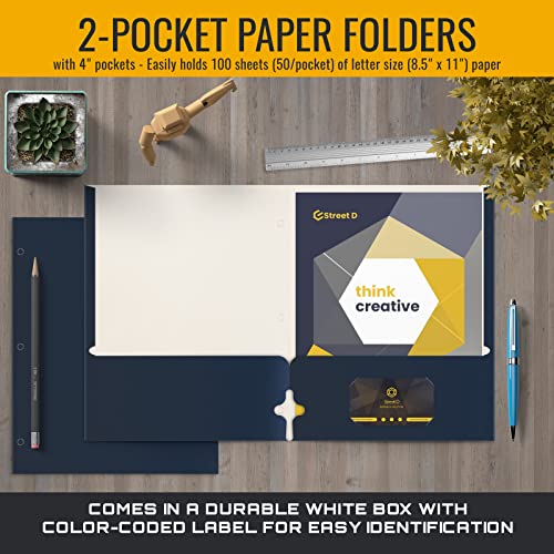 Two Pocket Portfolio Folders, 50-Pack, Navy Blue, Letter Size Paper Folders, by Better Office Products, 50 Pieces, Dark Blue