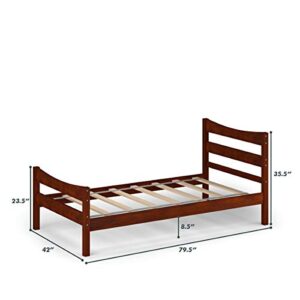 Giantex Wood Bed Frame Twin Size, Rustic Style Platform Bed w/Headboard & Footboard, Solid Wood Slat Support, No Box Spring Needed, Panel Bed Mattress Foundation for Kids (Walnut)