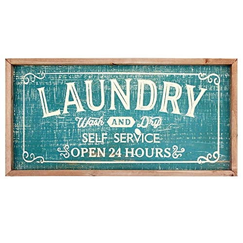 Funly mee Farmhouse Wooden Laundry Wall Plaque Sign with Carved Letters ,Rustic Laundry Room Wall Decor Art with Solid Wood Frame(24x12.2 Inch)