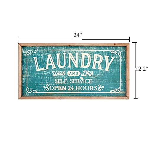 Funly mee Farmhouse Wooden Laundry Wall Plaque Sign with Carved Letters ,Rustic Laundry Room Wall Decor Art with Solid Wood Frame(24x12.2 Inch)