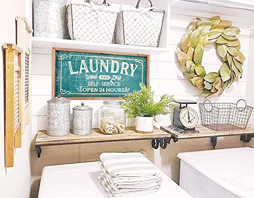 Funly mee Farmhouse Wooden Laundry Wall Plaque Sign with Carved Letters ,Rustic Laundry Room Wall Decor Art with Solid Wood Frame(24x12.2 Inch)