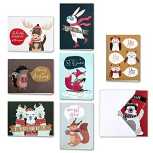 herzome 48 pack christmas winter holiday greeting cards with envelopes and stickers, 8 pattern woodland animals holiday xmas cards